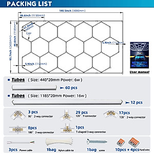 GOSLARLIT Hexagon LED Garage Lights,6500K Dimmable Ceiling Lights,Adjustable Brightness,High Energy-Saving Industrial Shop Lights for Market/Garage/Car Wash/Car Show(15.88fts x 7.98fts)