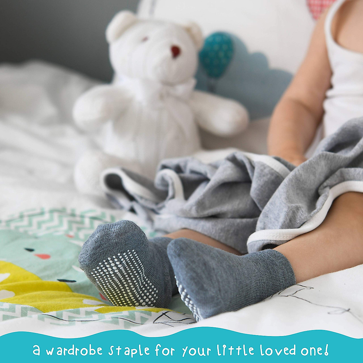 Debra Weitzner 12 Pairs Non-Slip Toddler Socks With Grips for Baby Boys and Girls - Anti-Slip Crew Socks for Infant's and Kids