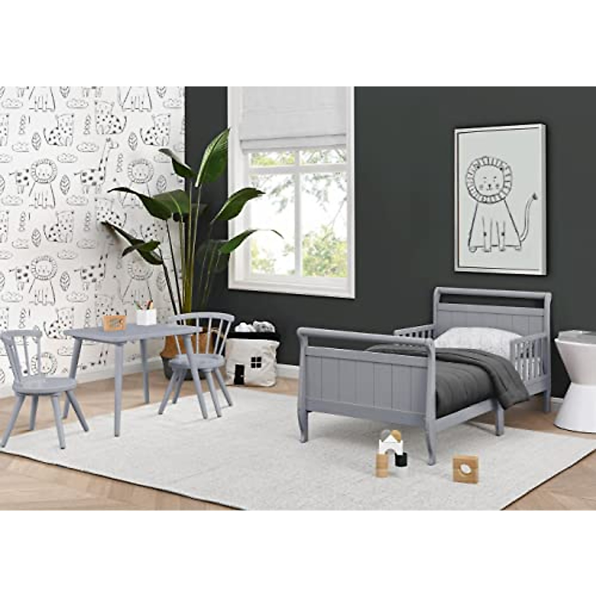 Delta Children Wood Sleigh Toddler Bed, Grey, Crib