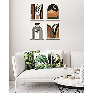 Boho Wall Art , Minimalist Wall Art , Boho Room Decor, Mid Century Modern Framed Canvas Wall Art, Abstract Boho Wall Decor, Bohemian Moon Phases Wall Painting For Living Room Bedroom Kitchen Office Home Decor Set of 4, 8x10in (Framed)