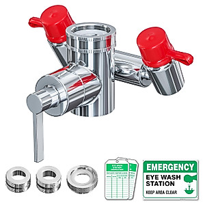 Skywin Eye Wash Kit - Faucet Mounted Emergency Eye Wash Station Sink Attachment -1x Continuous Flow Eyewash Station,3X Common Sink Adapter,2X Inspection Tag,1x Emergency Eye Wash Station Sign