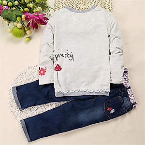 Kids Tales Little Girl's Long Sleeve Cartoon Pullover Shirt and Jeans Pants Outfit Set Cute Graphic Sweatshirt