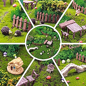Canlierr 58 Pieces Miniature Fairy Garden Accessories Outdoor DIY Micro Landscape Ornaments Include Mixed Model Trees, Faux Green Moss, Mini House Animal Yard Figurines for Dollhouse Craft