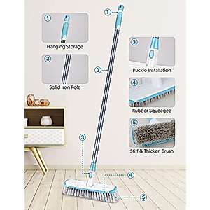 SEVENMAX Floor Scrub Brush with Long Handle, Deck Grout Brush 2 in 1 Scrubber Brush Stiff Bristles Adjustable Carpet Cleaning Brush for Kitchen, Tub, Bathroom, Tile