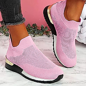 Hbeylia Walking Shoes for Women Fashion Comfortable Mesh Platform Wedge Slip On Sock Sneakers Running Tennis Hiking Outdoor Sports Athletic Shoes for Office Work Nurse Driving Pink