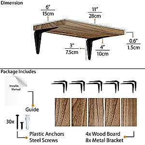 Wallniture Arras 11" Floating Shelves, Bookshelf for Living Room Decor, Bedroom Decor, Office & Kitchen Organization, Bathroom Organizer, Burnt Finish Set of 5