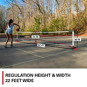 Rukket Sports Portable Pickleball Net System - Regulation Size 22ft Wide x 36in Tall - Powder Coated Steel Frame with 15-Ply Knotted PE Netting - Includes Pickleball Court Marking Kit