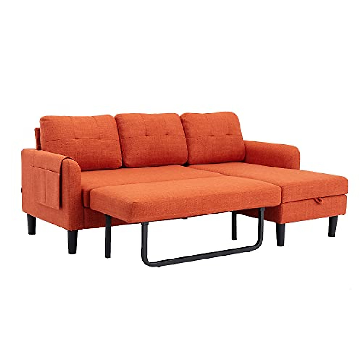 Eafurn Reversible Sectional Sofa & Couches with Storage Chaise, Velvet Upholstered Pull Out Sofa Bed, L-Shape Corner Sofacama Cama Couch for Living Room, Office and Small Apartment