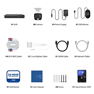 ANNKE 4K Security Camera System, 8CH 8MP AI DVR with Human & Vehicle Detection, 2TB HDD and 8 x 4K IP67 Bullet Home & Surveillance Cameras, Work with Alexa, Easy Remote View, Smart Color Night Vision