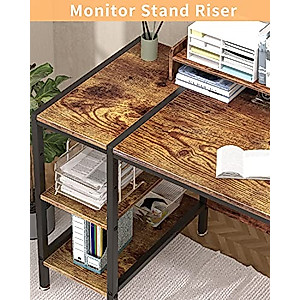 MINOSYS Computer Gaming Desk - 47" Home Office Desk with Storage, Rustic Writing Desk with Monitor Stand, Modern Simple Study Corner Table, Adjustable Storage Space.