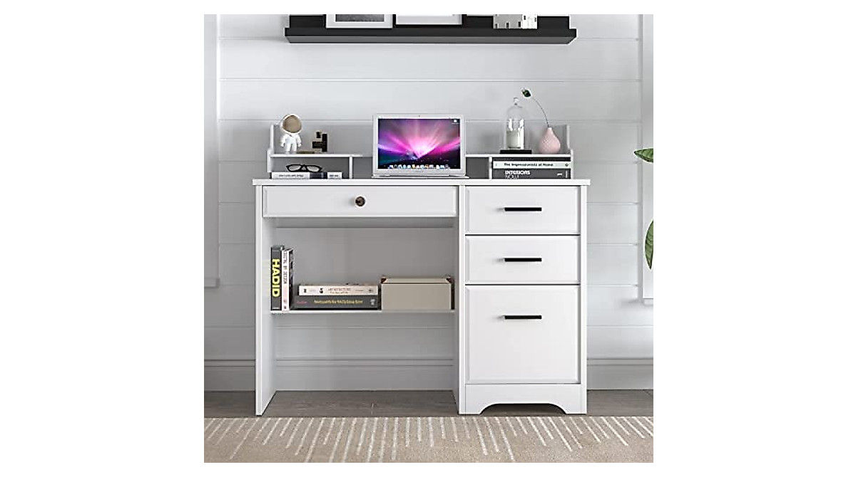 Stylish White Home Office Desk with Storage & Drawers