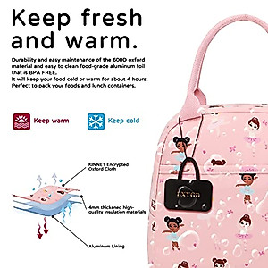 Lunch Bag Kids Girls Women Pink Lunchbag Cute Insulated Teens Cooler Tote Bag Reusable Adult Thermal Lunch Box for School Work Travel Picnic Hiking Beach (Pink Ballerine)