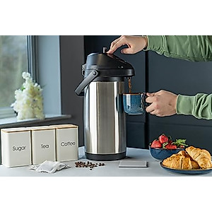 Pioneer Flasks Stainless Steel Airpot Hot Cold Water Tea Coffee Dispenser Conference Event Flask, 5 litres, SS50HC, Silver