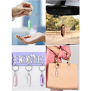 5 Pieces Crystals Stone Keychain Healing Stones Jewelry Hexagonal Crystal Keyring Quartz Pendants Keychain Quartz Crystal Healing Crystal for Women