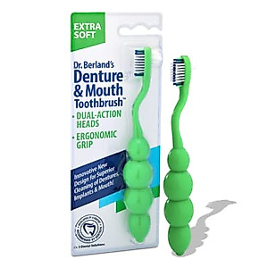 Dr. B Dental Solutions Ergonomic Denture Toothbrush Extra Soft Bristles, Removes Stains & Odor Precision Design for Implants & Overdentures Single Green Pack