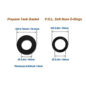 10Pcs Propane Tank Gasket and 10Pcs O-Rings for All Soft Nose P.O.L. Fittings, Soft Rubber Leakage-Proof Sealing, Fit for Propane Gas Adapters, Connectors, Valves, Regulators, Accessories and More