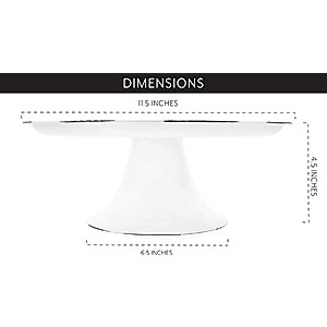 AuldHome Rustic White Cake Stand, Farmhouse Enamelware Round Pedestal Cake Stand, Distressed Vintage Style