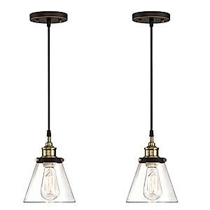 YaoKuem Pendant Lighting Fixture, Hanging Ceiling Lights, E26 Medium Base Max. 60 Watts, Clear Glass Cover, Bulbs not Included, 2-Pack
