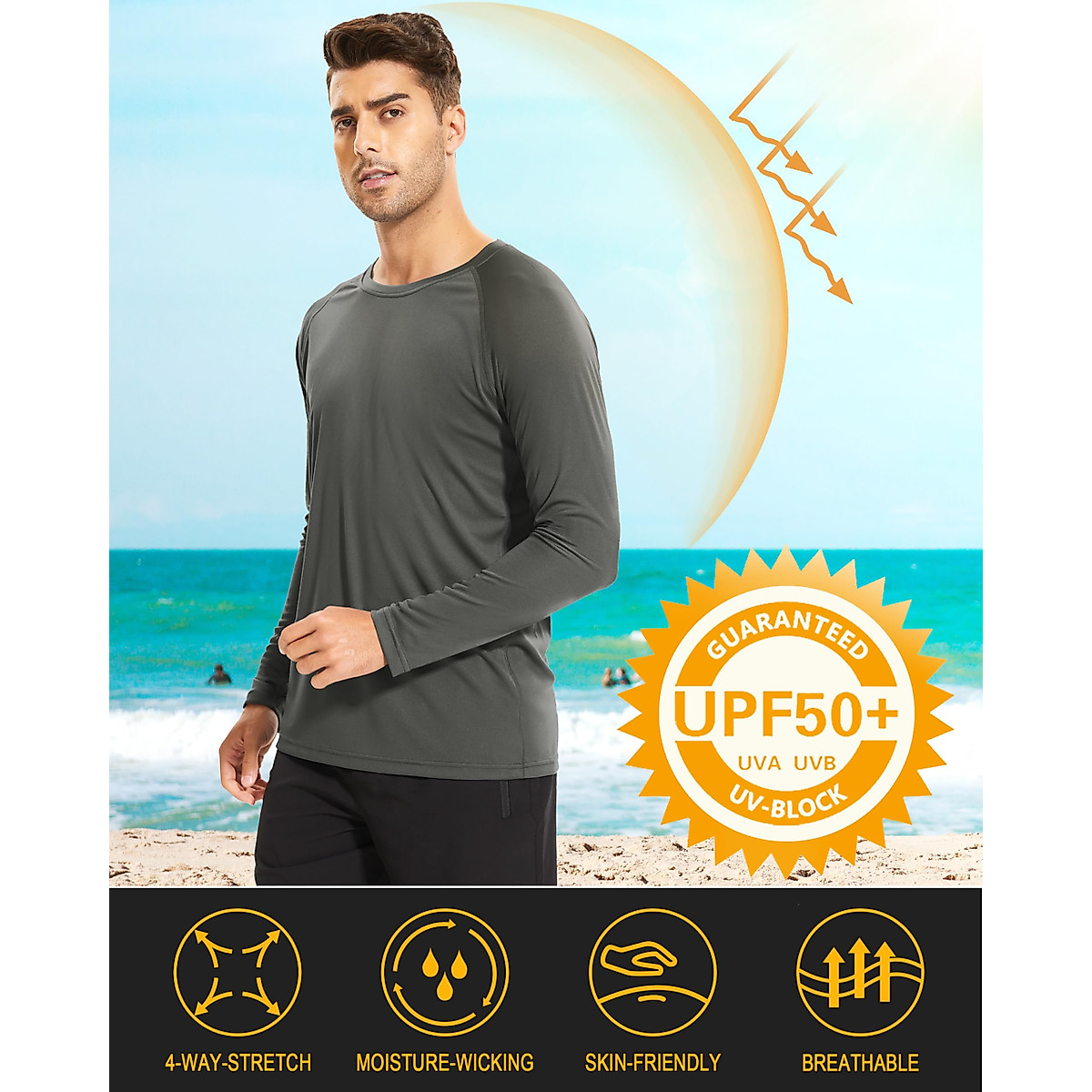 Fishing Shirts for Men Long Sleeve UV Shirts Sun Shirts Running Shirts Workout Shirts Rashguard Hiking Shirts Swim Shirts UPF 50 Shirts Dark Grey
