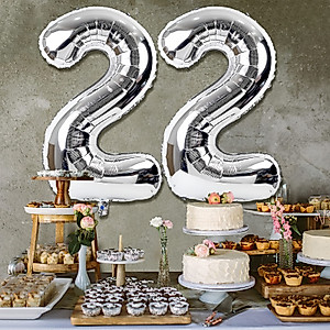 Huge Silver Balloon Number 22,40 Inch Silver 22nd Mylar Foil Helium Birthday Decoration Balloons，Silver 22 Balloons For Wedding Anniversary Birthday Party Decors,22Year Old Men Women Birthday Balloons