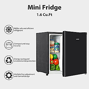 BANGSON Small Refrigerator, 1.6 Cu.Ft mini fridge with freezer, Adjustable Temperature and Leveling Leg, Reversible Single Door, Compact Refrigerator Dorm, Office, Bar and Outdoors