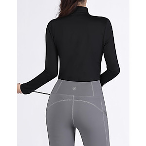 Harrison Howard Women's Equestrian Sweat Absorption Quick Drying Horse Riding Long Sleeve Shirt 1/4 Zip Base Layer Black Large