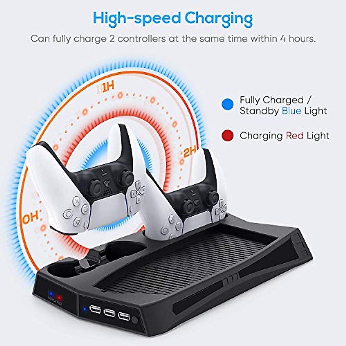 Vertical Stand with Cooling Fan for Playstation 5 and PS5 Digital Edition, Dual Controller Charging Station Horizontal Organizer with 3 USB Hub for DualSense 5…