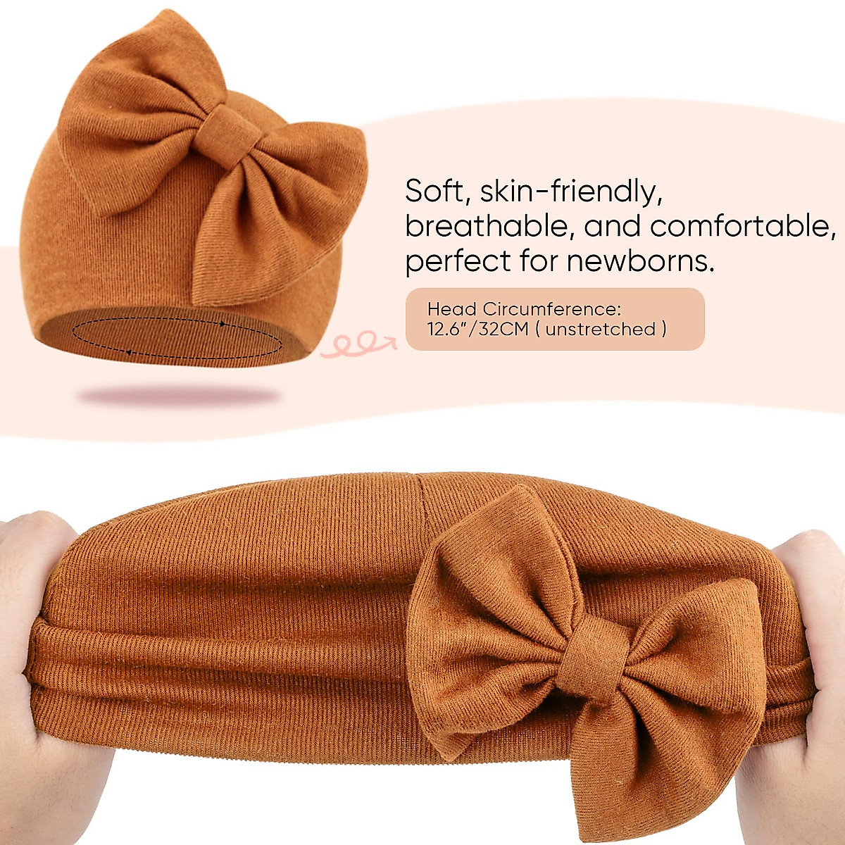 Newborn Baby Bow Hats and Mittens Hospital Hat Beanie Infant Caps Baby Cotton No Scratch Mittens Set for 0-6 Months