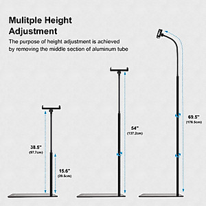 PHOPIK iPad Floor Stand, Height Adjustable, Heavy Duty Aluminum Alloy, Fits Devices 4.3-9.8 Inches, Stable Tablet Holder for Home, Office, Classroom