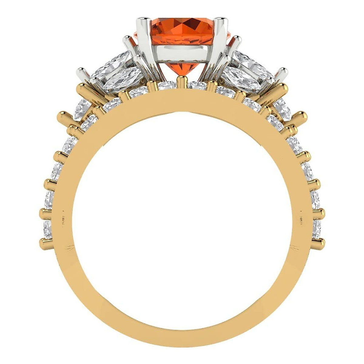 Clara Pucci 2.82ct Round Marquise Cut Laser Engraving 3 stone With S Ruby Designer Statement Ring Band Set 18K 2 tone Gold Size 6