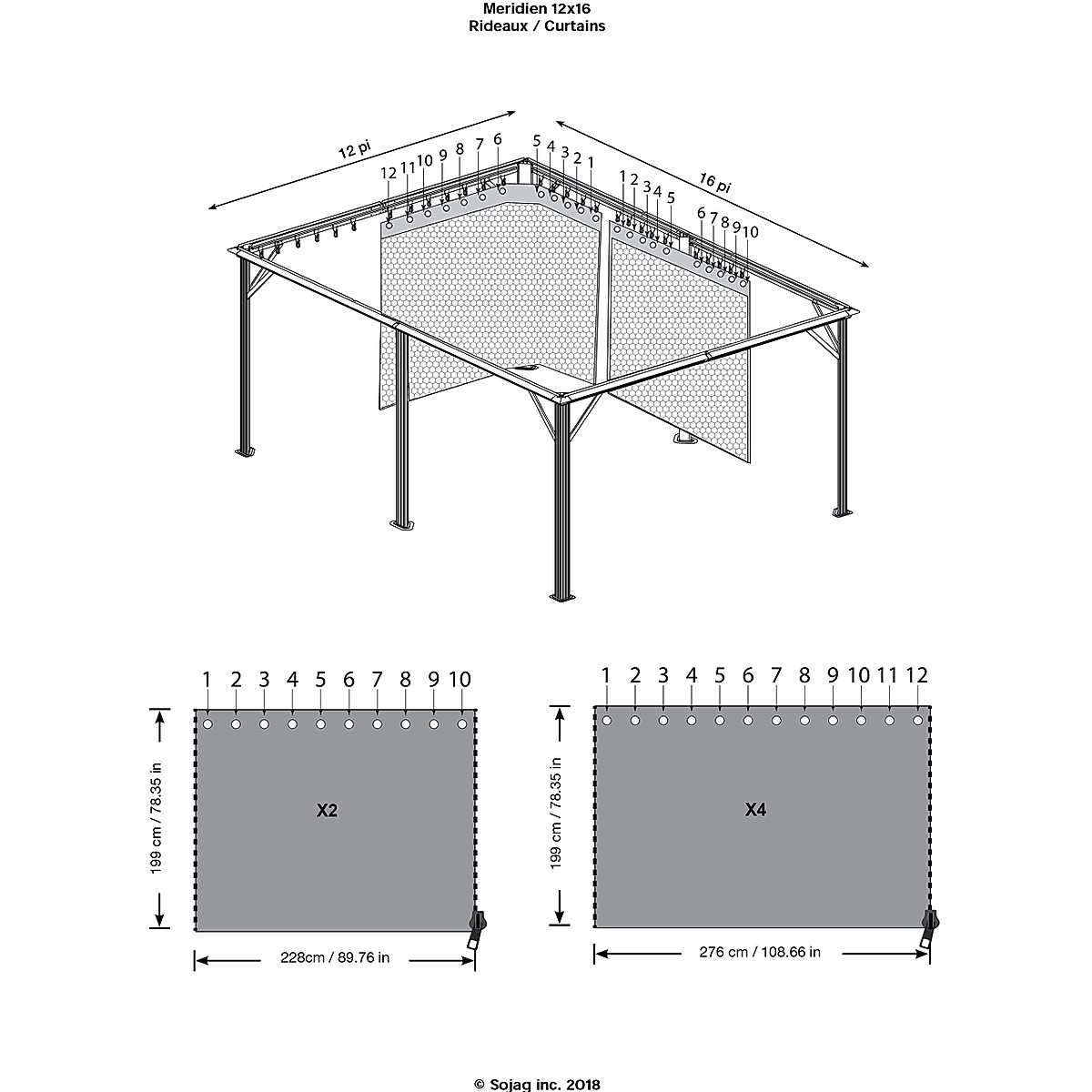 Sojag 135-4154917 Spun Polyester Gazebos Curtains for Meridian Hard Top Sun Shelter, 12' x 16', Grey