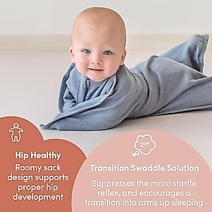 SleepingBaby Zipadee-Zip Transition Swaddle - Cozy Baby Swaddling Blanket with Zipper Convenience - Roomy Baby Wearable Blanket for Easy Diaper Changes - Heather Grey, Medium (6-12 Month)