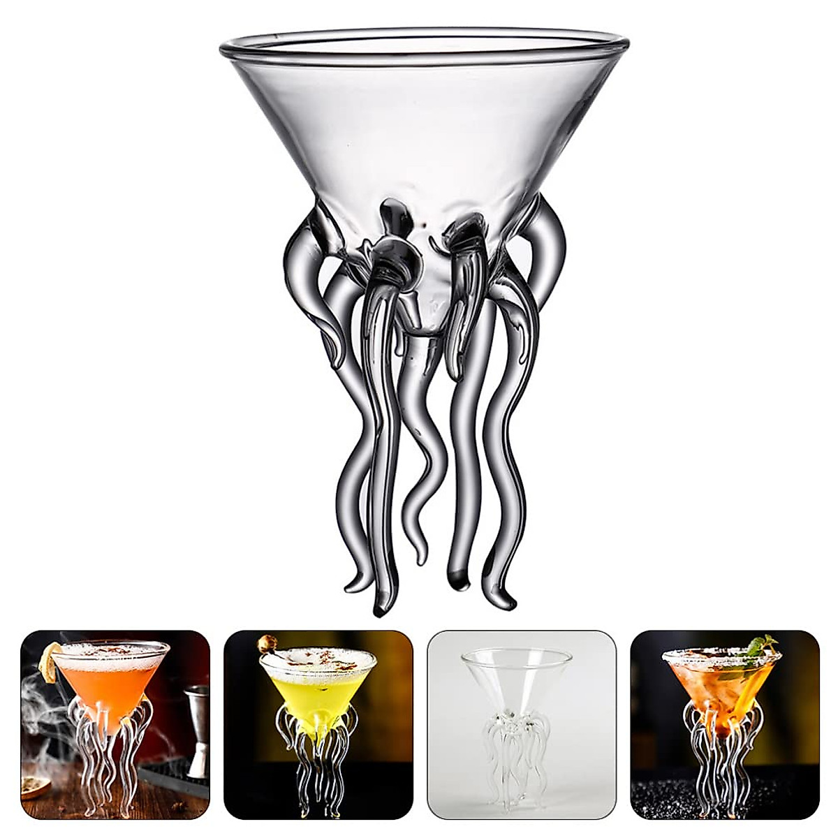 Cabilock Cocktail Glass Goblet Octopus Glass Wine Cups Party Drinking Cups Exquisite Martini Glasses Novelty Drink Cup for Party Bar