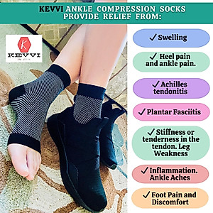 KEVVI Ankle Compression Socks - Relieve Foot Pain & Swelling - Open Toe - Unisex (Grey, L)