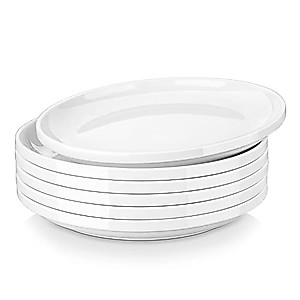LOVECASA White Plates Set of 6, 10.5 Inch Porcelain Plates Ceramic Dinner Plates with Lipped Edges, Scratch Resistant Salad Plates Round Dishes for Kitchen, Microwave and Dishwasher Safe