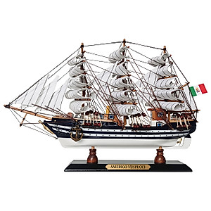SAILINGSTORY Wooden Model Ship Amerigo Vespucci 1/300 Scale Replica Ship Model Sailboat Decor
