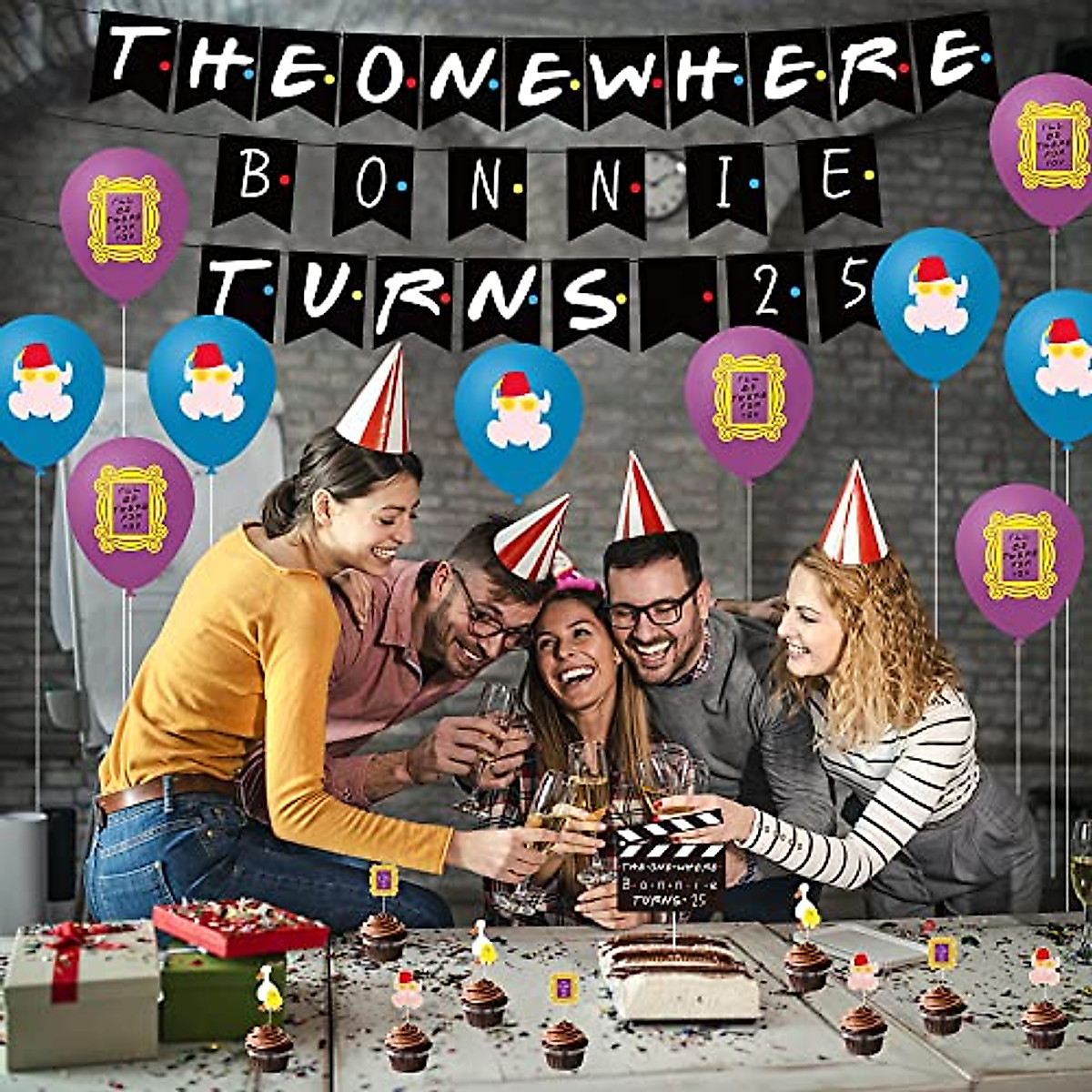 104Pcs Friend Themed Birthday Party Decorations Include The One Where Turn Banners Latex Balloons Cake Toppers Stickers Marked Pen Friend Fans Party Supplies Favors Backdrop Photo pro for Kids Adults