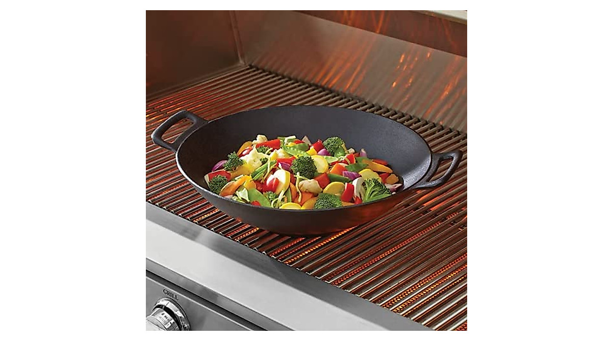 Jim Beam Heavy Duty Cast Iron Wok - Pre-Seasoned & Versatile Cooking Pan