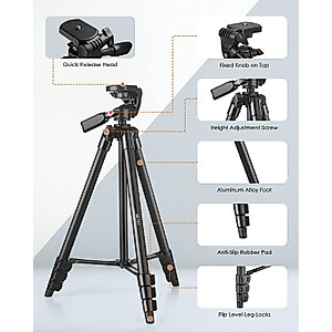 Camera Tripod with Travel Bag, Cell Phone Tripod with Wireless Remote and Phone Holder, Compatible with All Cameras, Cell Phones, Tiktok,Projector, Webcam, Spotting Scopes