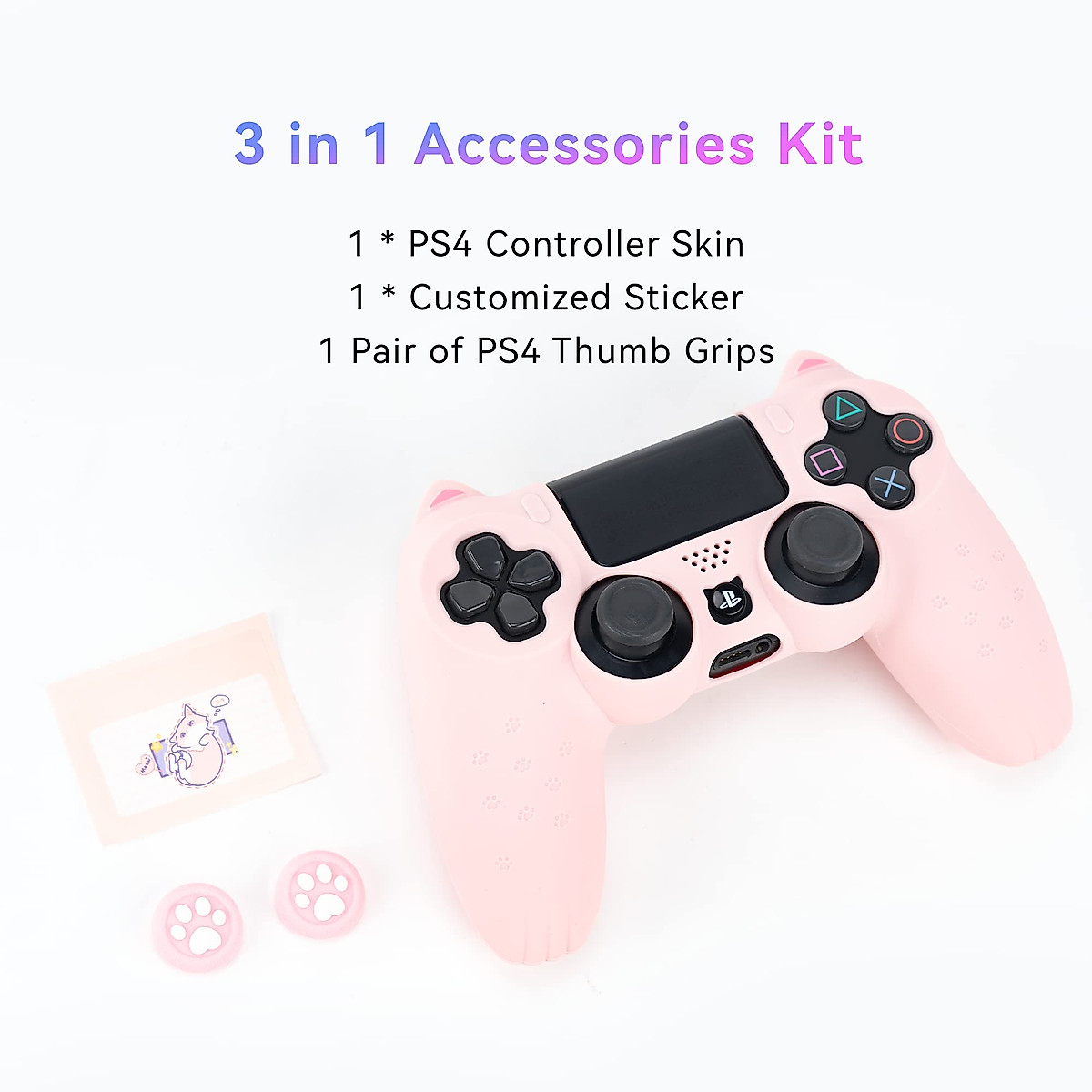 GeekShare Cat Paw PS4 Controller Skin Anti-Slip Silicone Skin Protective Cover Case for Playstation 4 DualSense Wireless Controller - Pink