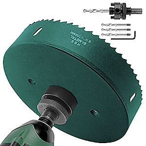 Rierdge 6-1/4 Inch Hole Saw with Heavy Duty Arbor, 159 mm Hole Saw HSS Bi-Metal Saw Drilling Tool, 6.25 Inch Hole Cutter for Cornhole Wood Plasterboard Plywood Plastic (Matte Green)