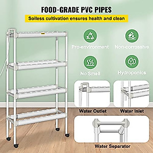 VEVOR Hydroponics Growing System, 72 Sites 8 Pipes Hydroponic System, 4 Layers Hydroponic Kit, Vertical Hydroponic Growing System with Water Pump, Pump Timer, Nest Basket, Sponge for Fruit Vegetables