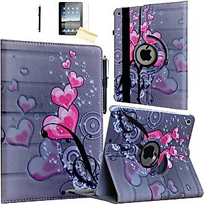 JYtrend Case for iPad 10.2 inch, for iPad 9th 8th 7th Generation, Rotating Stand Smart Magnetic Auto Wake Up/Sleep Cover for A2602 A2603 A2604 A2605 MK2L3LL/A MK2P3LL/A MK673LL/A (Heart Flower)
