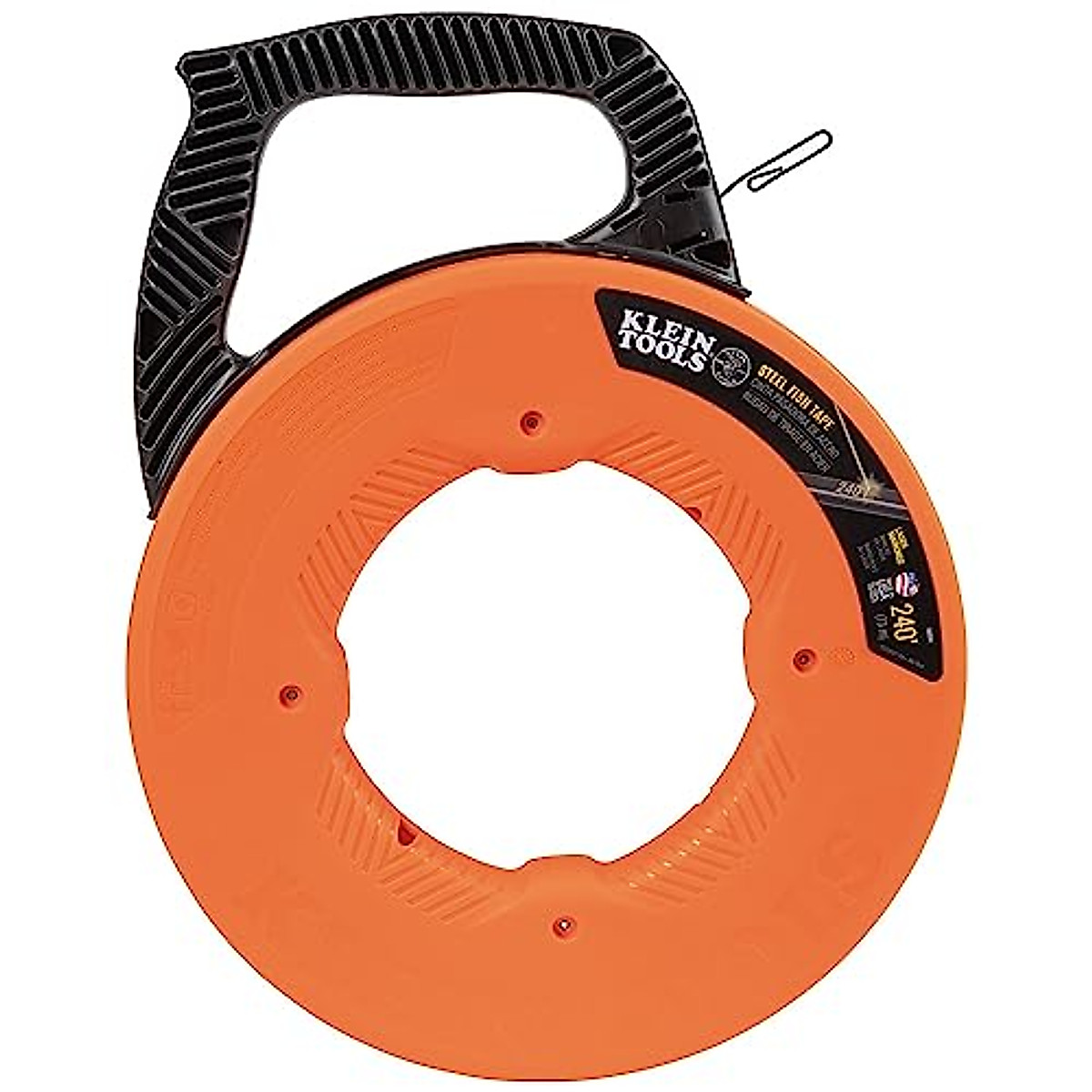 Klein Tools 56334 Electrical Fish Tape, 240-Foot Steel Wire Puller with Double Loop Tip, Optimized Housing and Handle, For Heavy Duty Wire Pulls