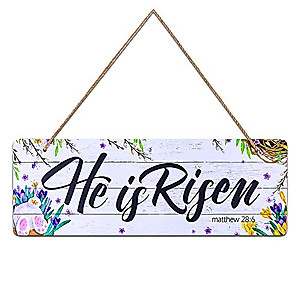 FaCraft He is Risen Door Sign,5"x14.5" Easter Door Hanger Sign,Easter Religious Sign for Wall Front Door Home Decorations