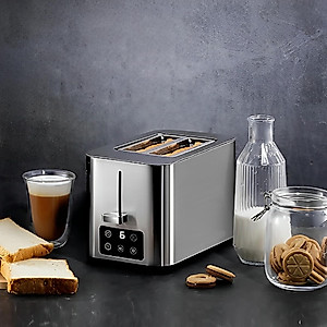 Bread Toaster 2 Slice w/LED Display & 6 Browning Setting - Full Touch Screen Toaster Oven - Stainless Steel Toaster Touchscreen - Fast Digital Toaster Oven with 2 Slice Toaster for Bagels & Breads