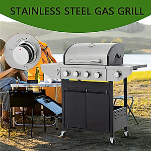 4-Burners Propane Gas BBQ Grill with Side Burner and Thermometer, Cart Style Outdoor Stainless Steel Cooking Barbecue Propane Grill for Backyard Barbecue Camping