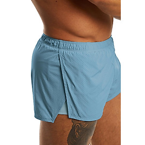 Ouber Men's Running Shorts with Liner 2'' Workout Shorts Bodybuilding Side Split Mesh Gym Shorts SkyBlue,XL