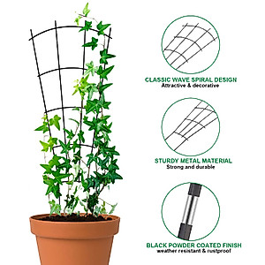 Mklsit 4 Pack 23'' Plant Trellis for Potted Climbing Plants Indoor, Outdoor Metal Garden Trellis for Climbing Plants Houseplants Flowers Vine Ivy, Fan Shape, Black