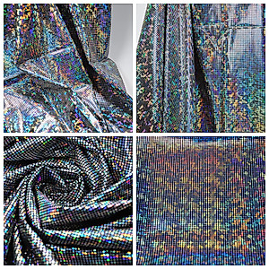 Yutone Stretch Knit Fabric 57inch Wide Decoration, Apparel, Costume Sewing Quilting Apparel Crafts Décor by Yard (Iridescent Hologram Silver 1Yard)